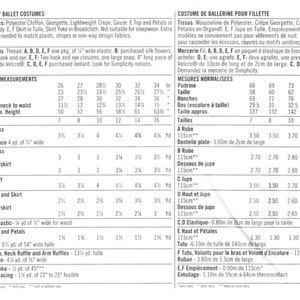 Ballet Dance Costume Sewing Pattern for Kids Girls Size 7 8 10 12 14 16 ...