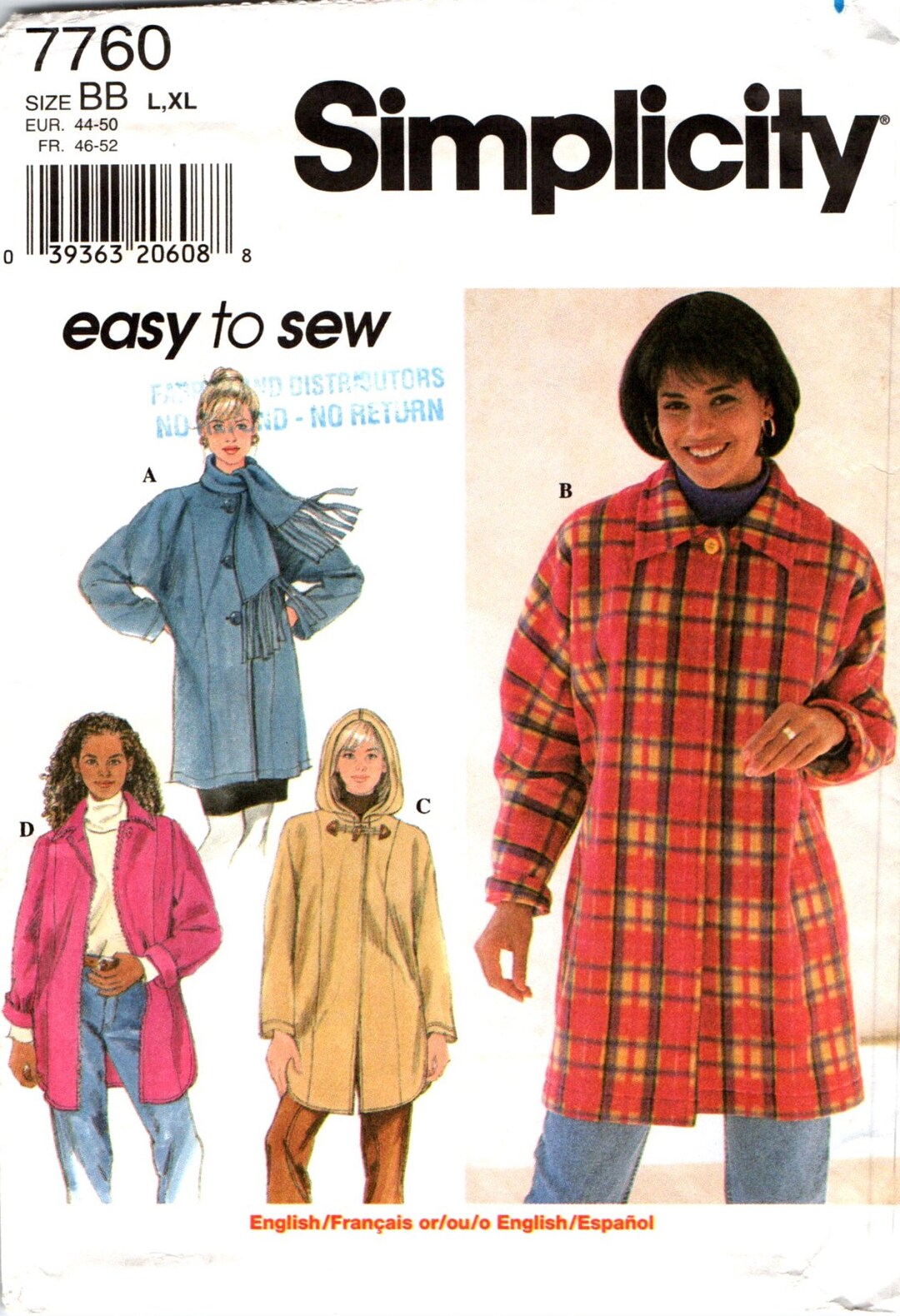 Full Figure Coat Jacket Sewing Pattern Women Misses Bust Size 40 42 44 ...