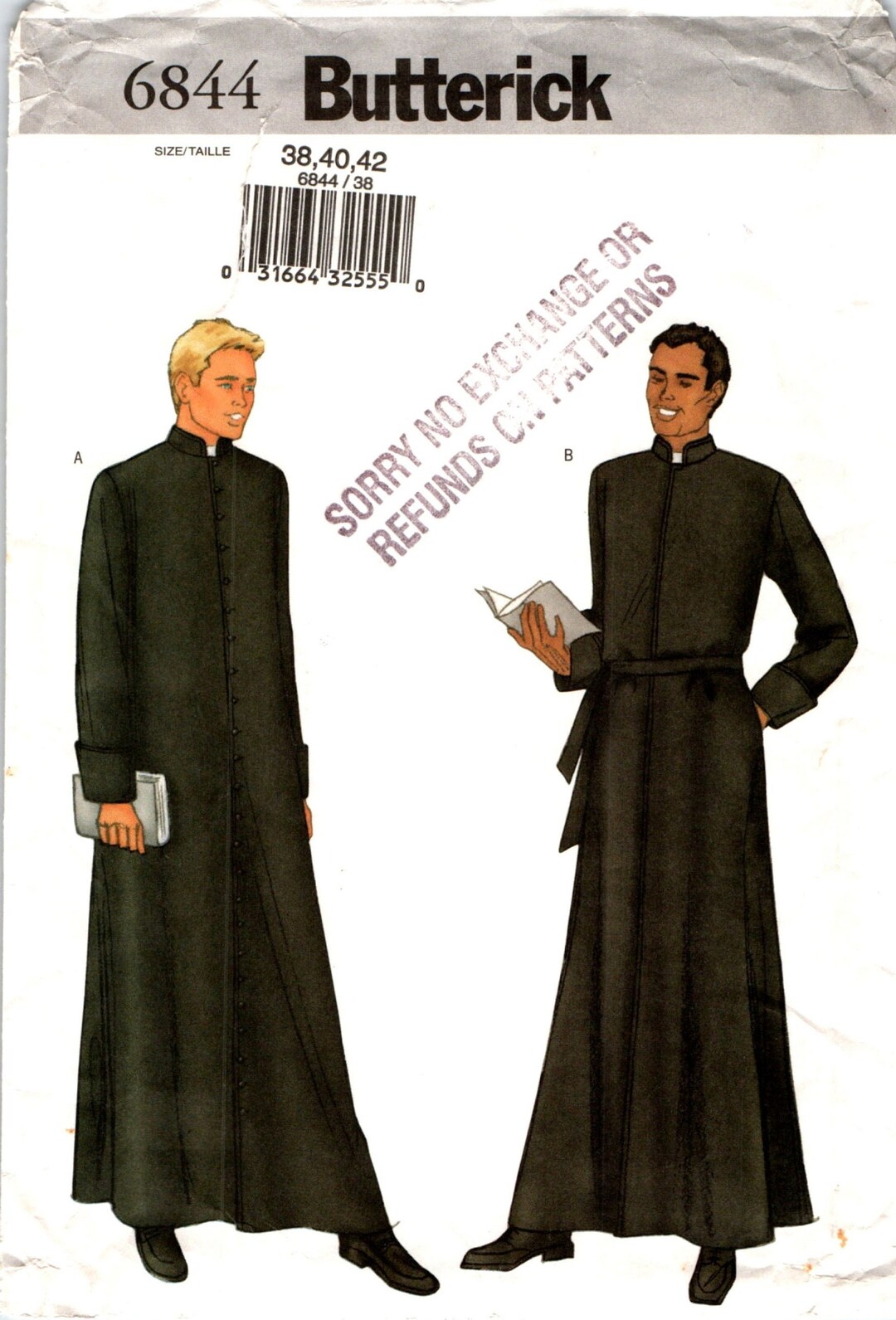 Clergy Robe, Vestment Garment Sewing Pattern for Men Women Size 38 40 ...