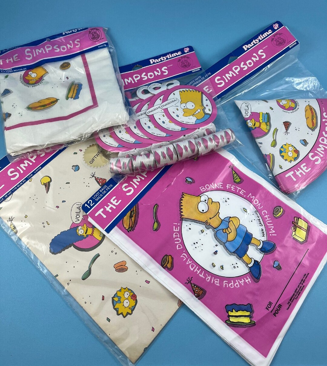 PARTY FAVORS, the Simpsons Birthday 1990 Lot Party for 6, Hats, Loot ...