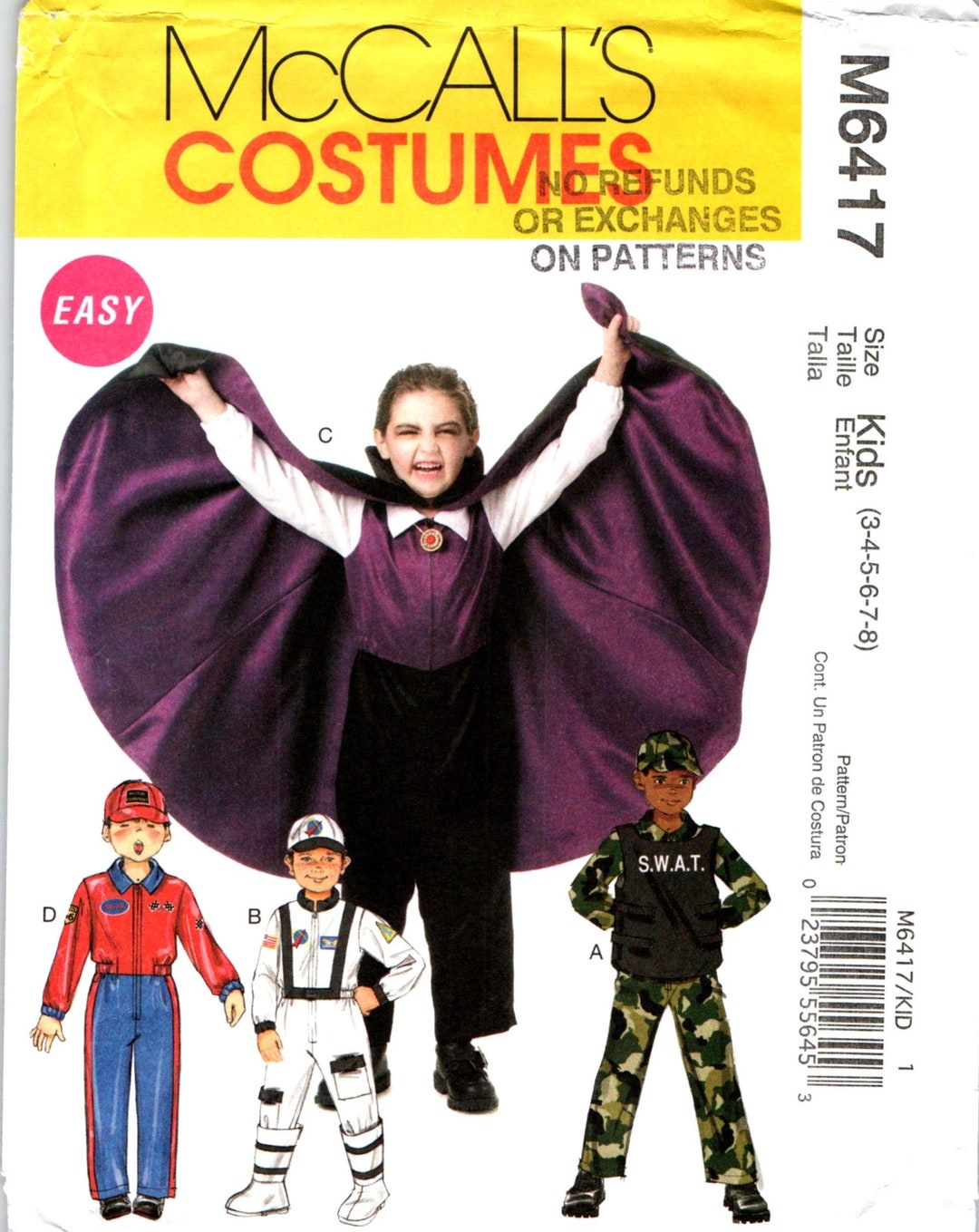 Easy Kids Costume Sewing Pattern for Kids Size 3 4 5 6 7 8, Army Swat ...