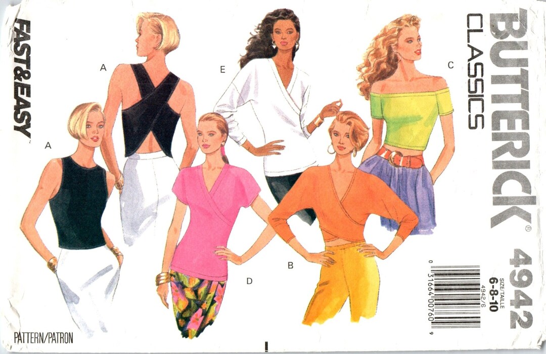 Dropped Shoulder, Midriff Mock Wrap Front and Back Pullover Tops Sewing ...