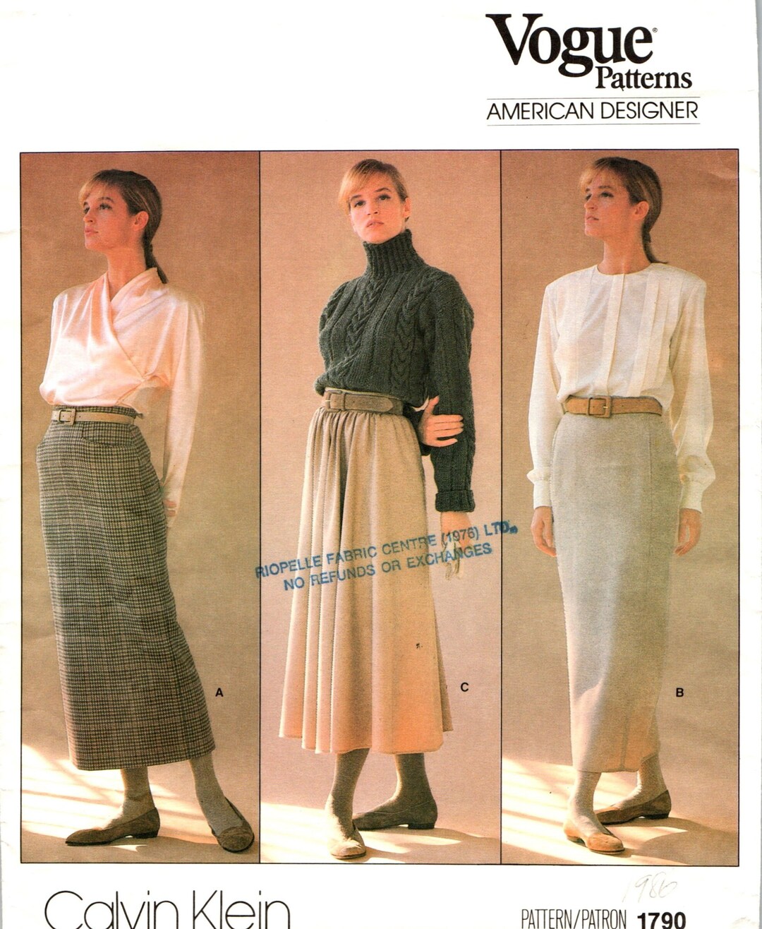 Vogue Designer Calvin Klein 1790 Skirts Sewing Pattern, Women Misses ...