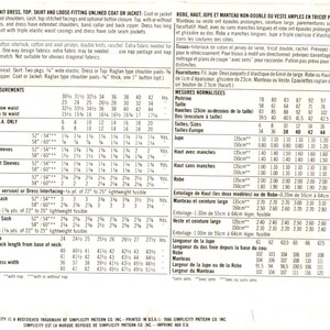 Dress, Top, Skirt & Loose-fitting Unlined Coat or Jacket Sewing Pattern ...