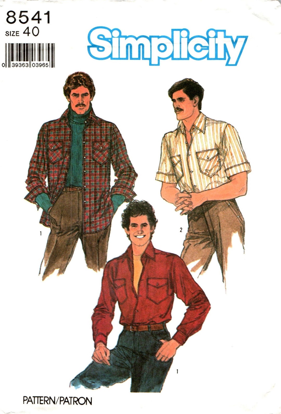 Men's Shirt Sewing Pattern Size 40, Simplicity 8541 Top Stitched Shirt ...