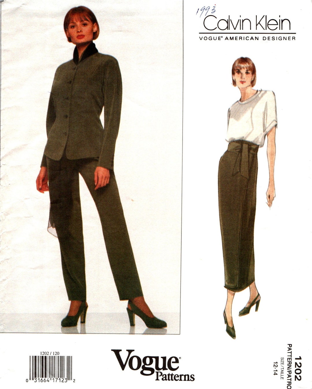 Vintage Vogue Calvin Klein Sewing Pattern, Jacket Skirt Pants and Scarf ...