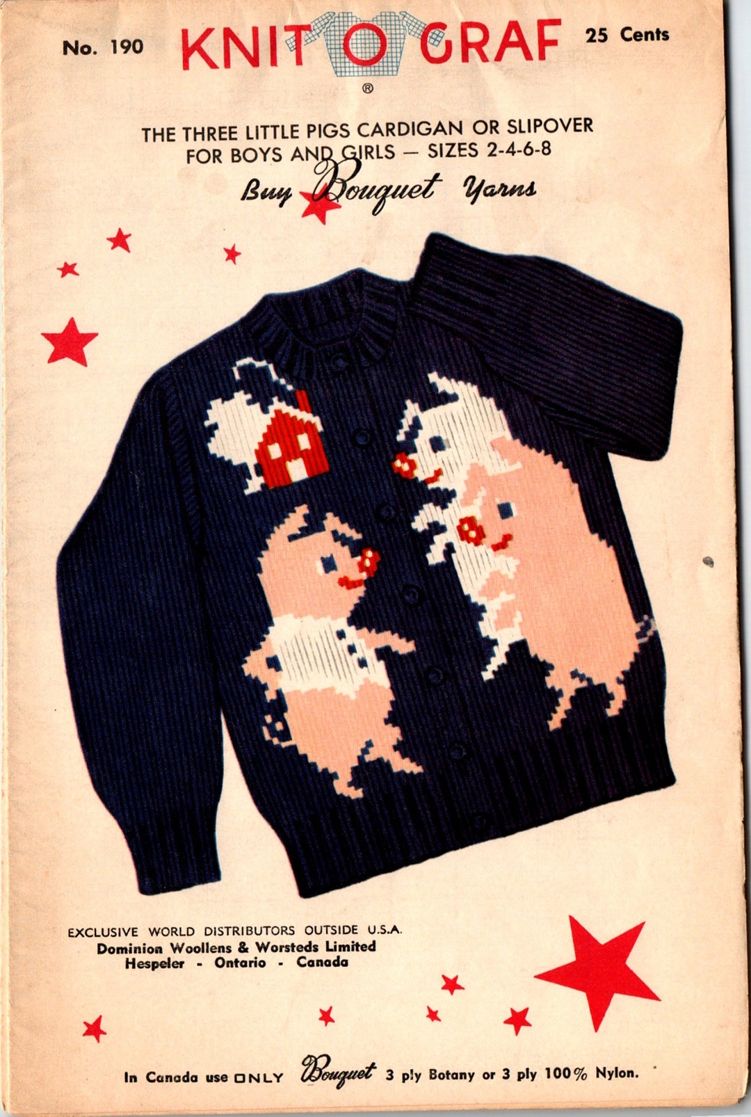 Knitting Patterns, Three Little Pigs Size 2 4 6 8 Knit Charted Graph ...