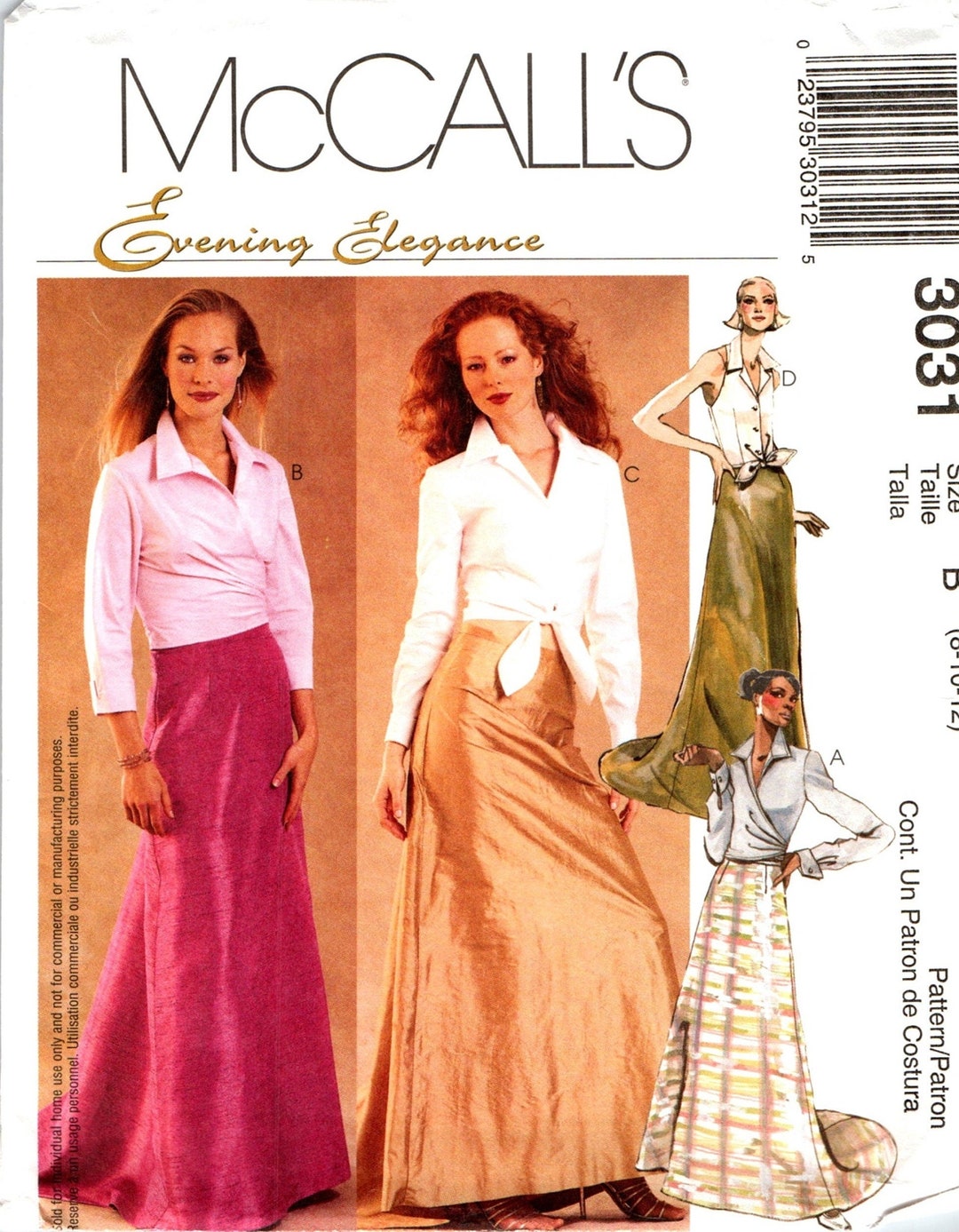 Petite Evening Wear Sewing Pattern, Wrap Shirts Tops and Maxi Skirts ...
