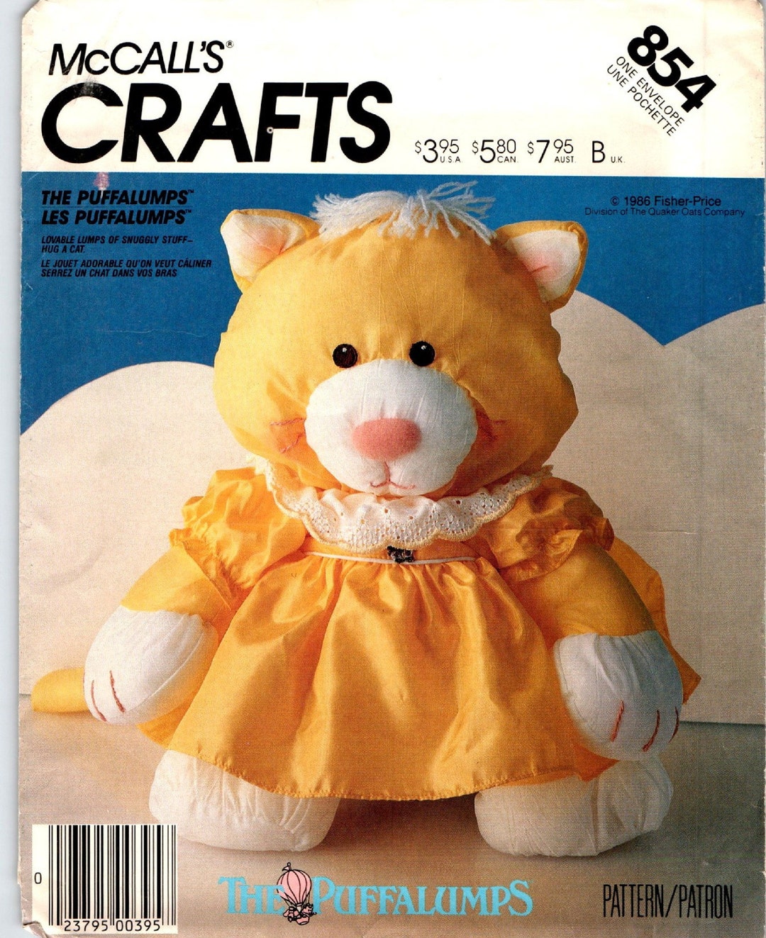 CAT PUFFALUMP Toy Craft Sewing Pattern, Mccall's 3016 854 Stuffed ...