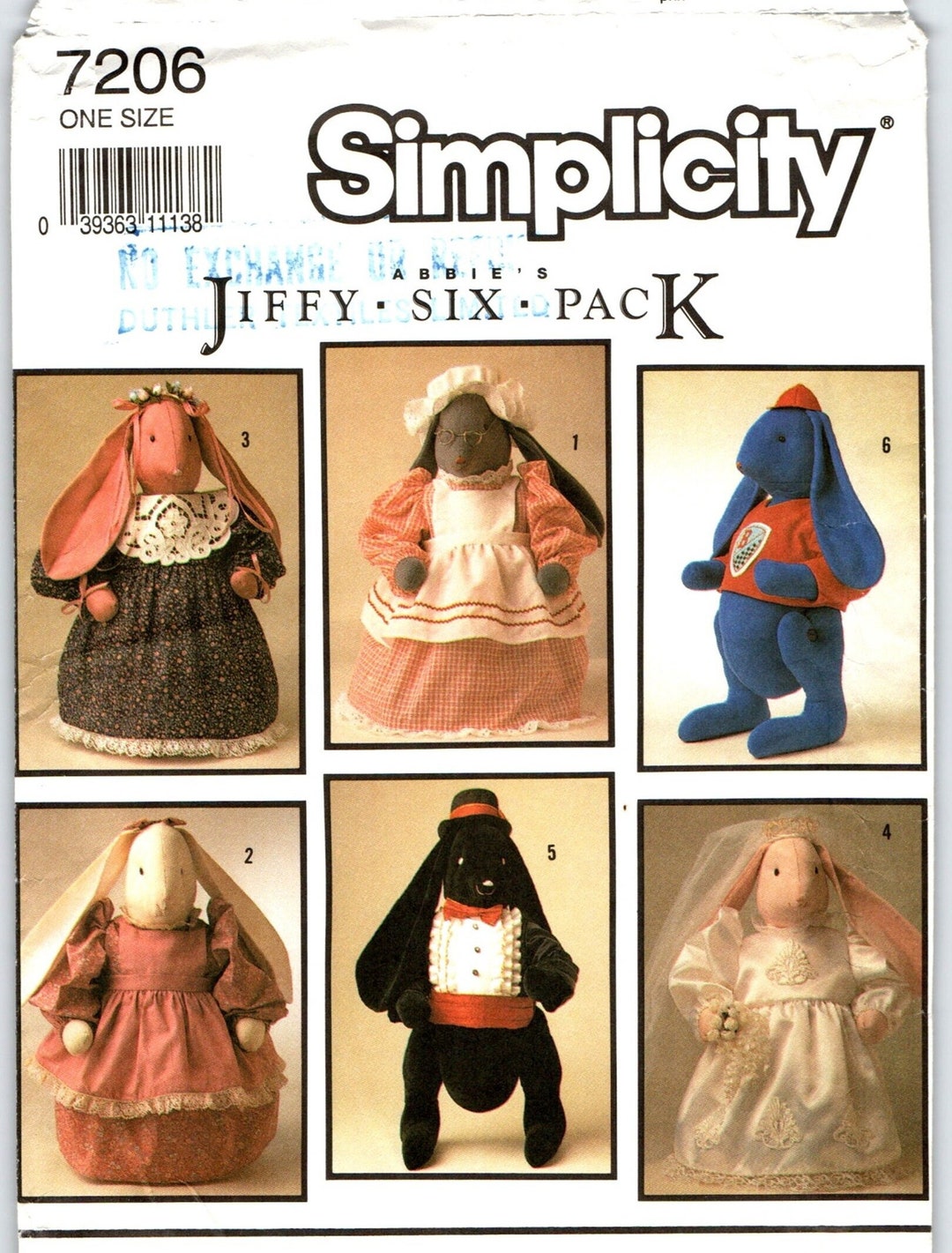 Jiffy Six Pack Stuffed Bunny and Clothes Craft Sewing Pattern, Approx ...