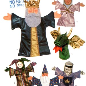 Hand Puppets Craft Sewing Pattern, Dragon Knight Wizard King Jester ...