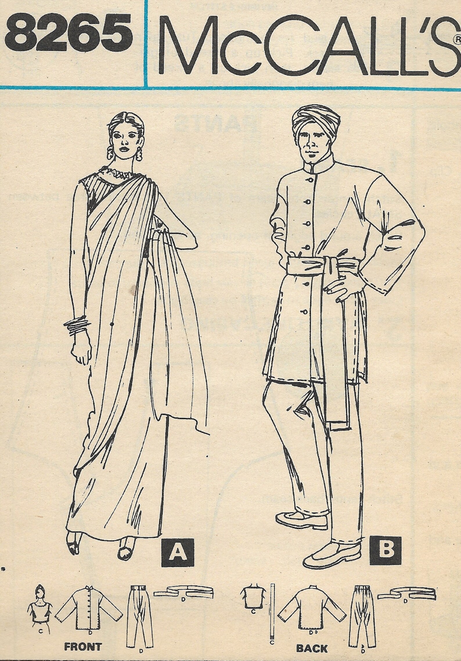 Eastern Indian Costume Pattern Size Medium Sari Shirt Drop - Etsy