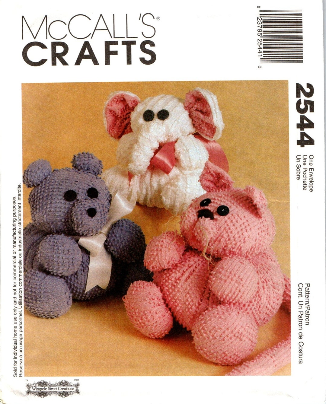 Soft Animal Cat Elephant and Bear Craft Sewing Pattern Using Chenille ...