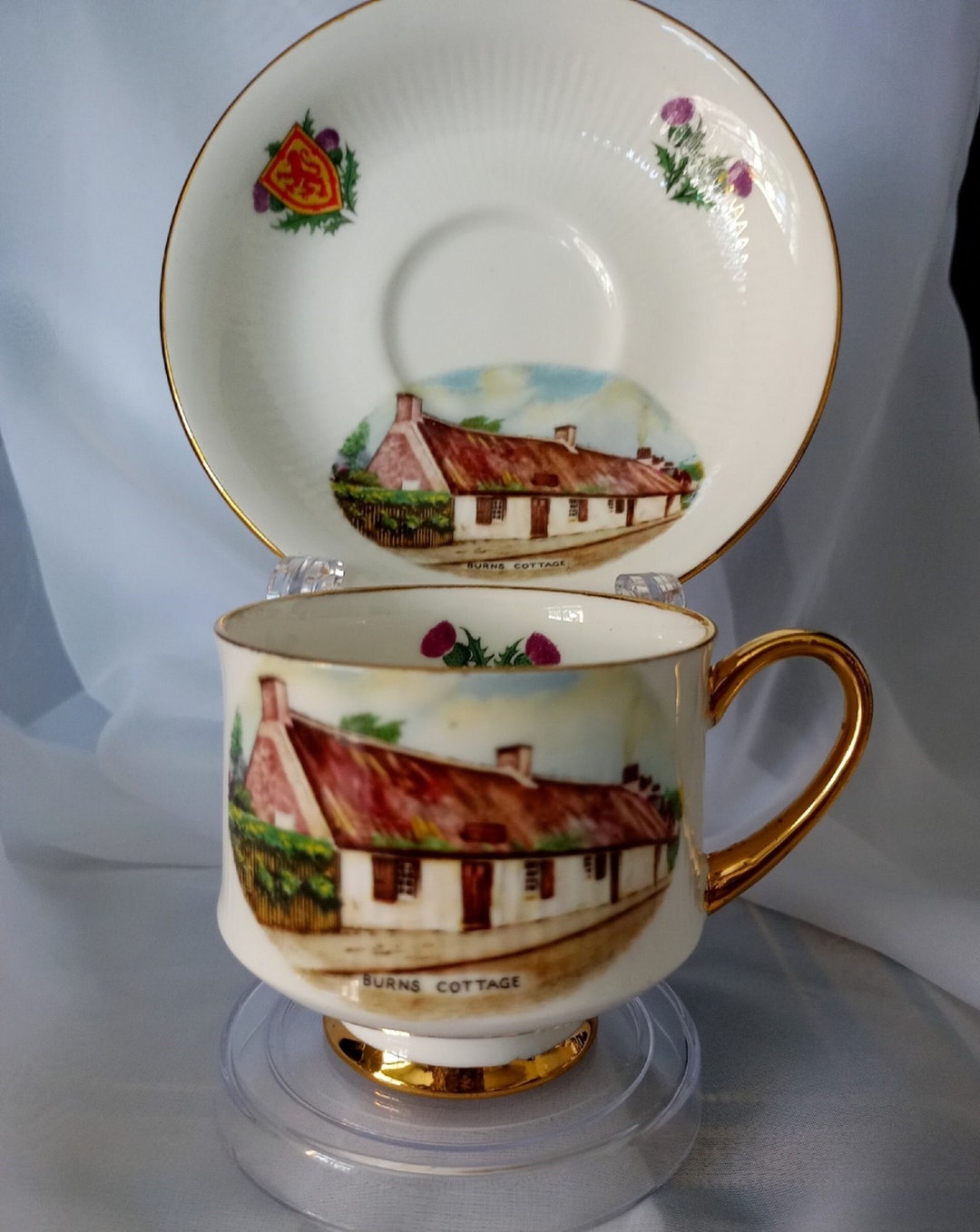 SCOTLAND'S BURNS COTTAGE Tea Cup & Saucer, Beautiful Bone China, Scene ...
