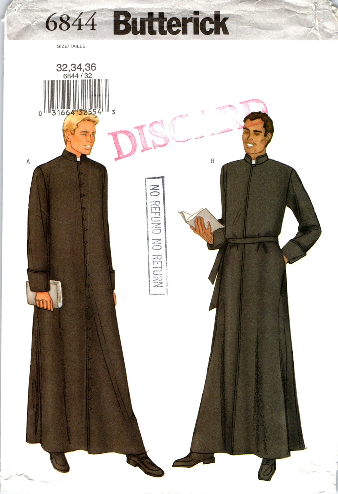 Clergy Robe, Vestment Garment Sewing Pattern for Men Women Size 32 34 ...