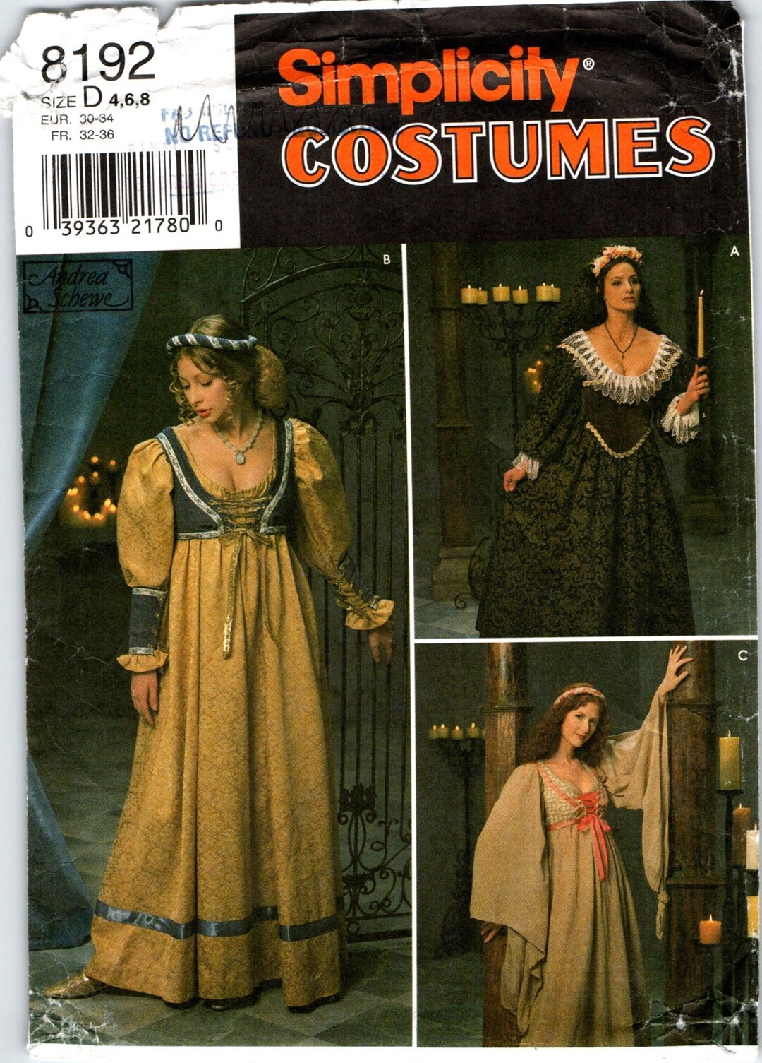 Medieval Renaissance Costume Sewing Pattern, Misses Size 4 6 8, Dress ...
