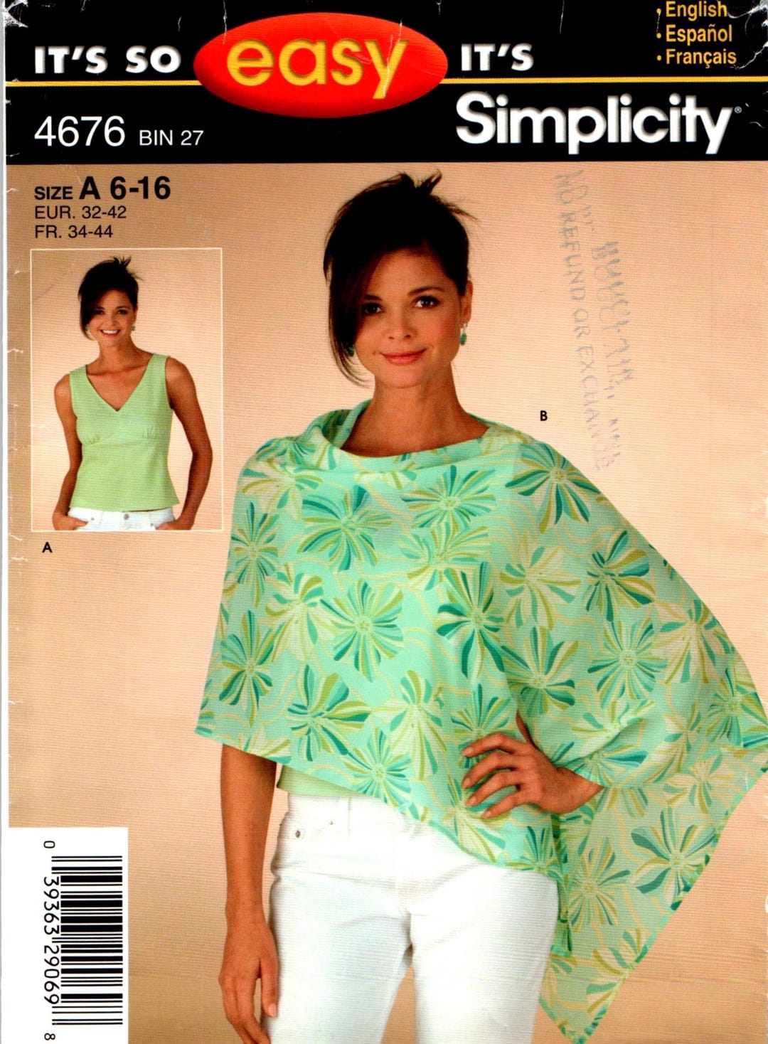 Top and Poncho Sewing Pattern, Women Misses Size 6 8 10 12 14 16 ...