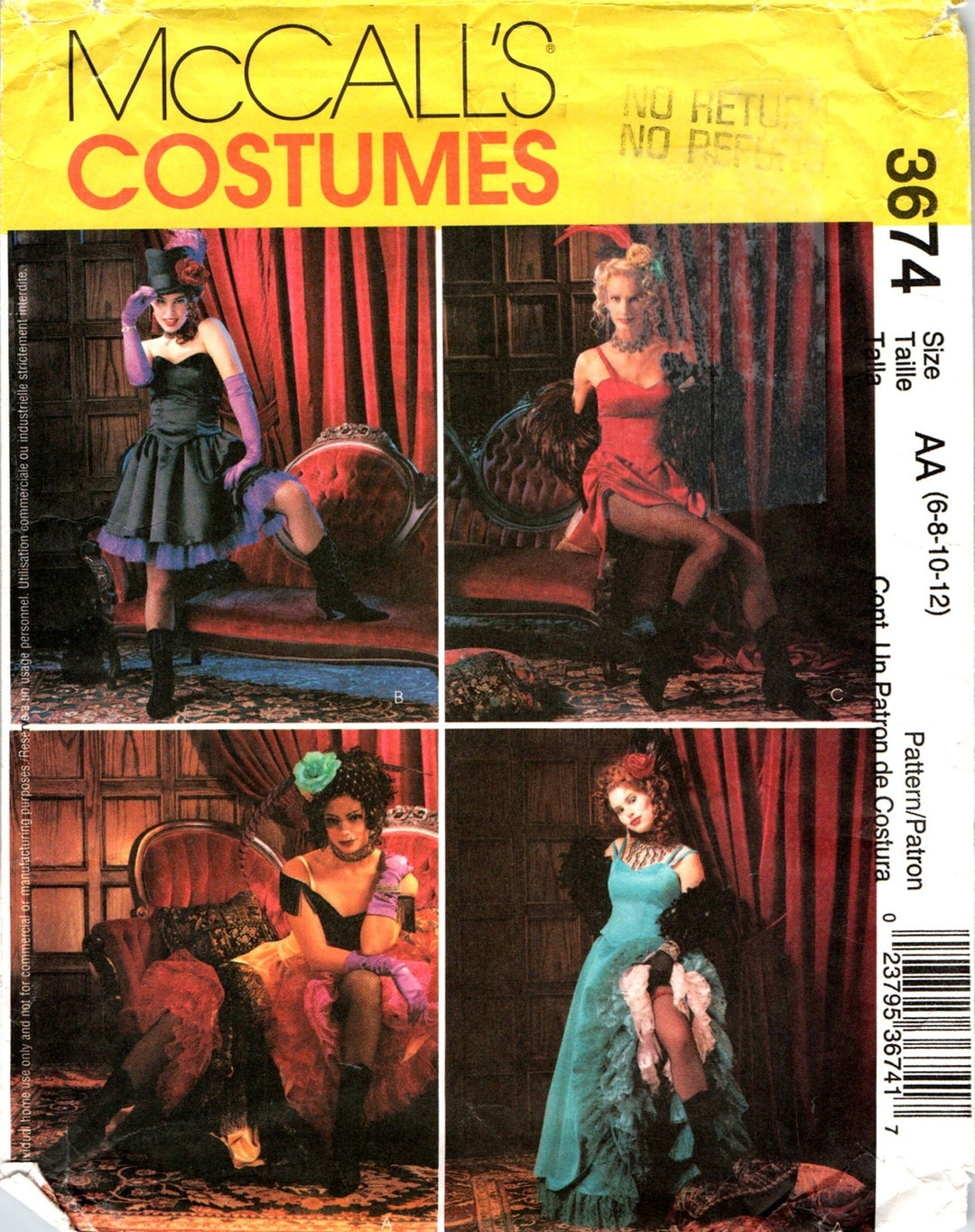 CAN CAN Wild West Saloon Girl Dress Costume Making Sewing Pattern ...