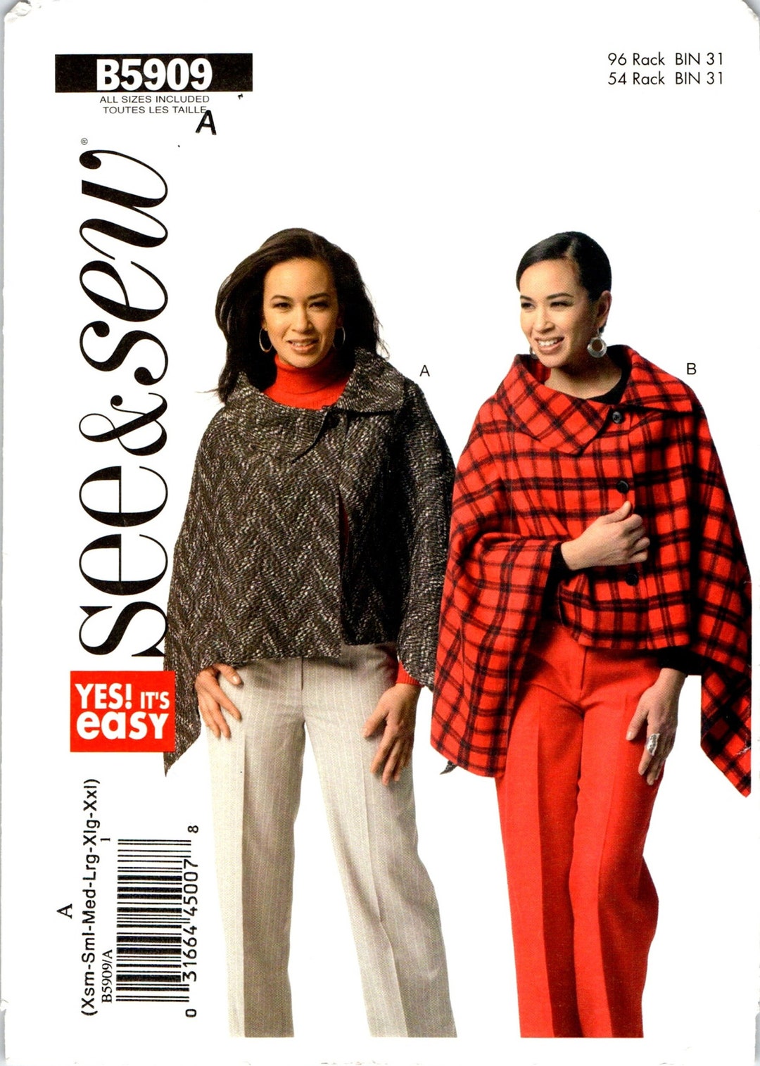 Easy Wrap Coat Jacket Sewing Pattern for Women Misses Size 4 6 8 10 12 ...