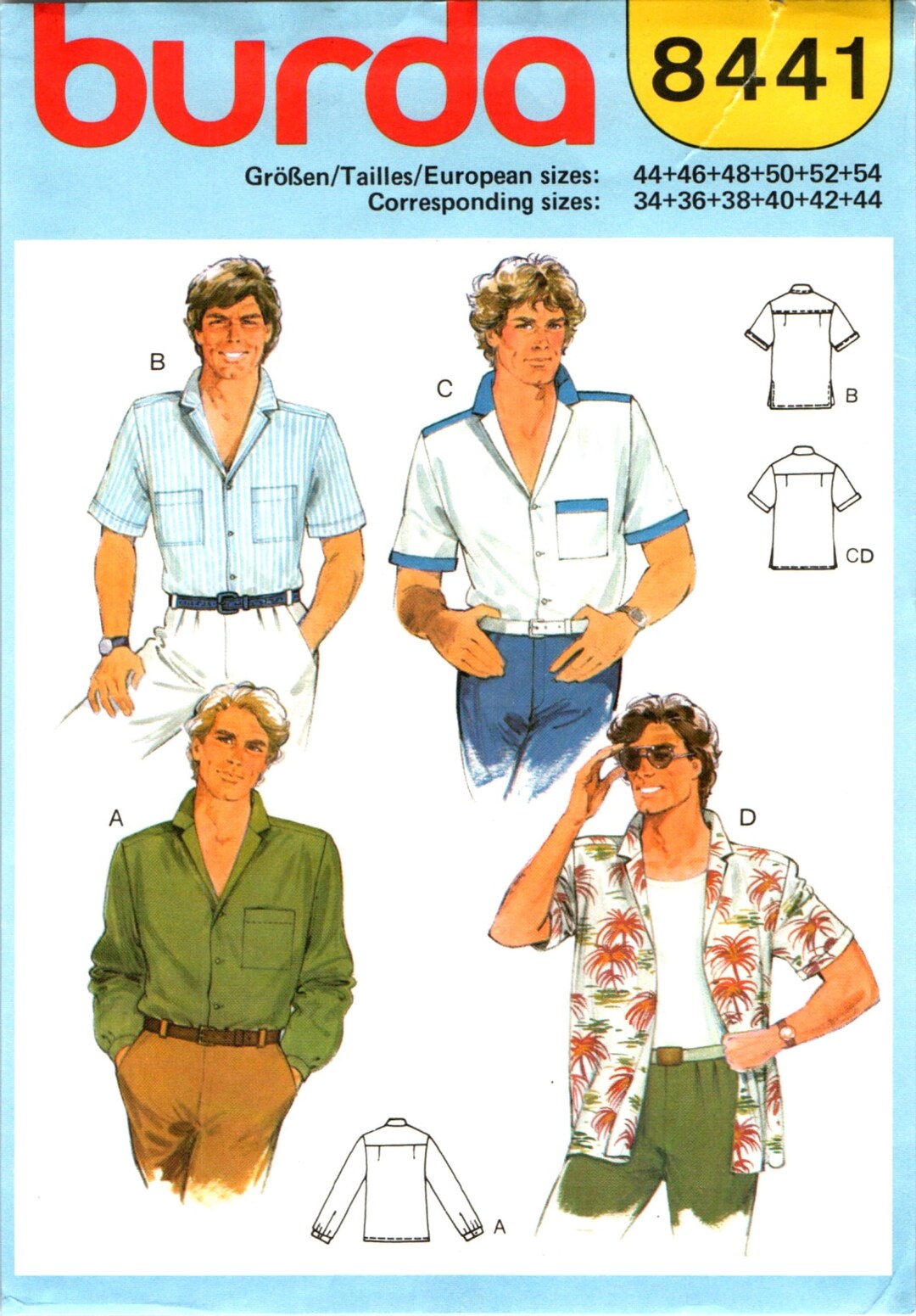 MENS CASUAL SHIRT Sewing Pattern Size 34 36 38 40 42 44, Short or Long ...