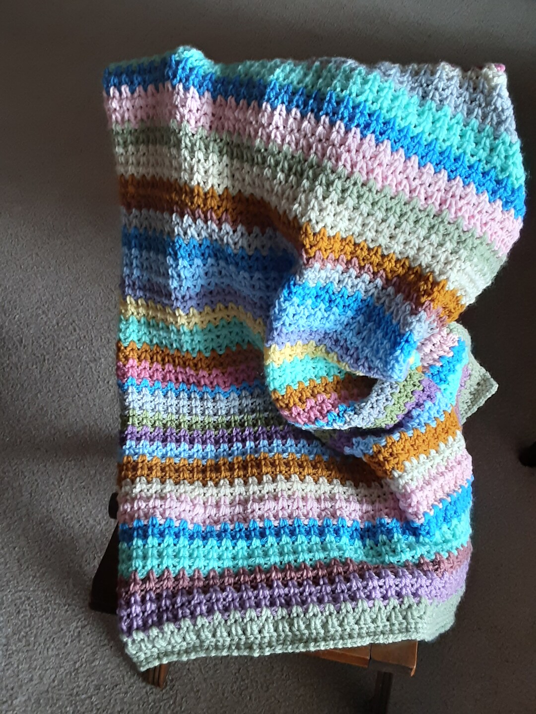 Striped Sofa Throw, Large Multi Color Handmade Crochet Afghan, 50x53 - Etsy