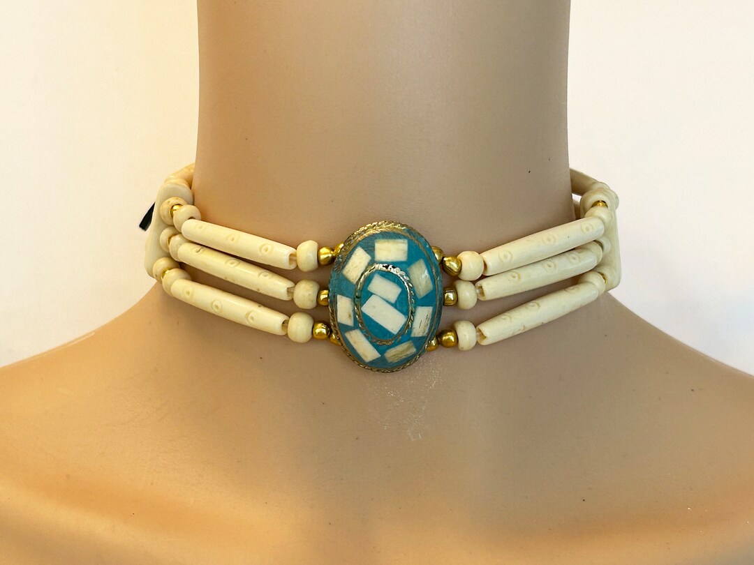 Handmade 3 Line Carved Camel Buffalo Bone Hairpipe Traditional Native ...