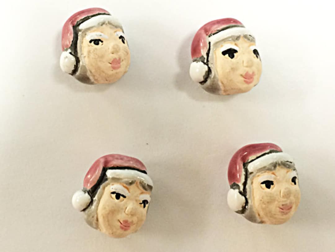 4 Pc Tiny Mrs. Claus Head Beads, Hand Painted Ceramic Beads, X Mas ...