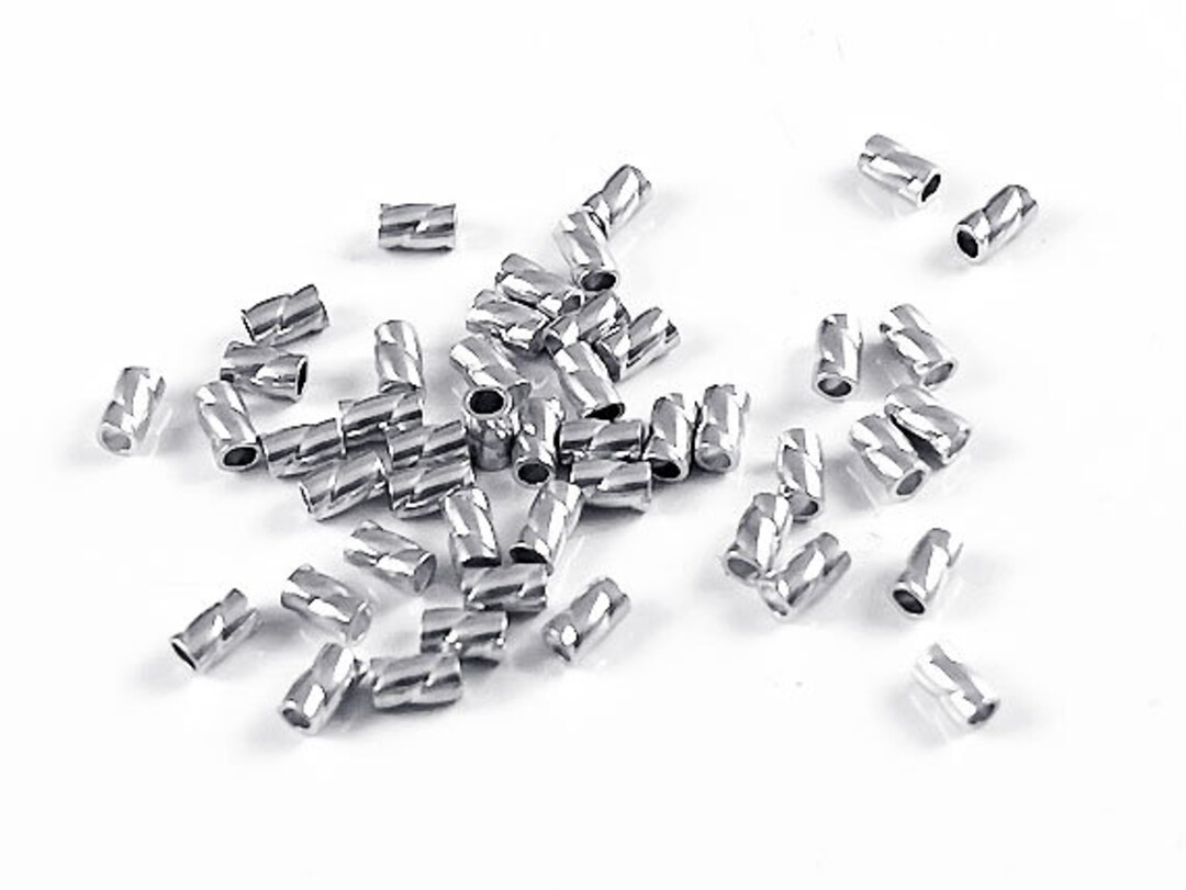 50pc Sterling Silver Twist Crimp Tube Beads 2x3mm, 0.8mm Hole, 2x3mm ...