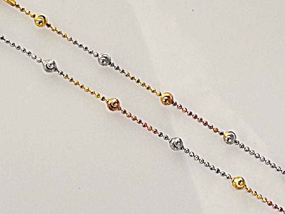 Tri-color 925 Sterling Silver Chain Necklace, 18" 1.2mm Diamond Cut ...