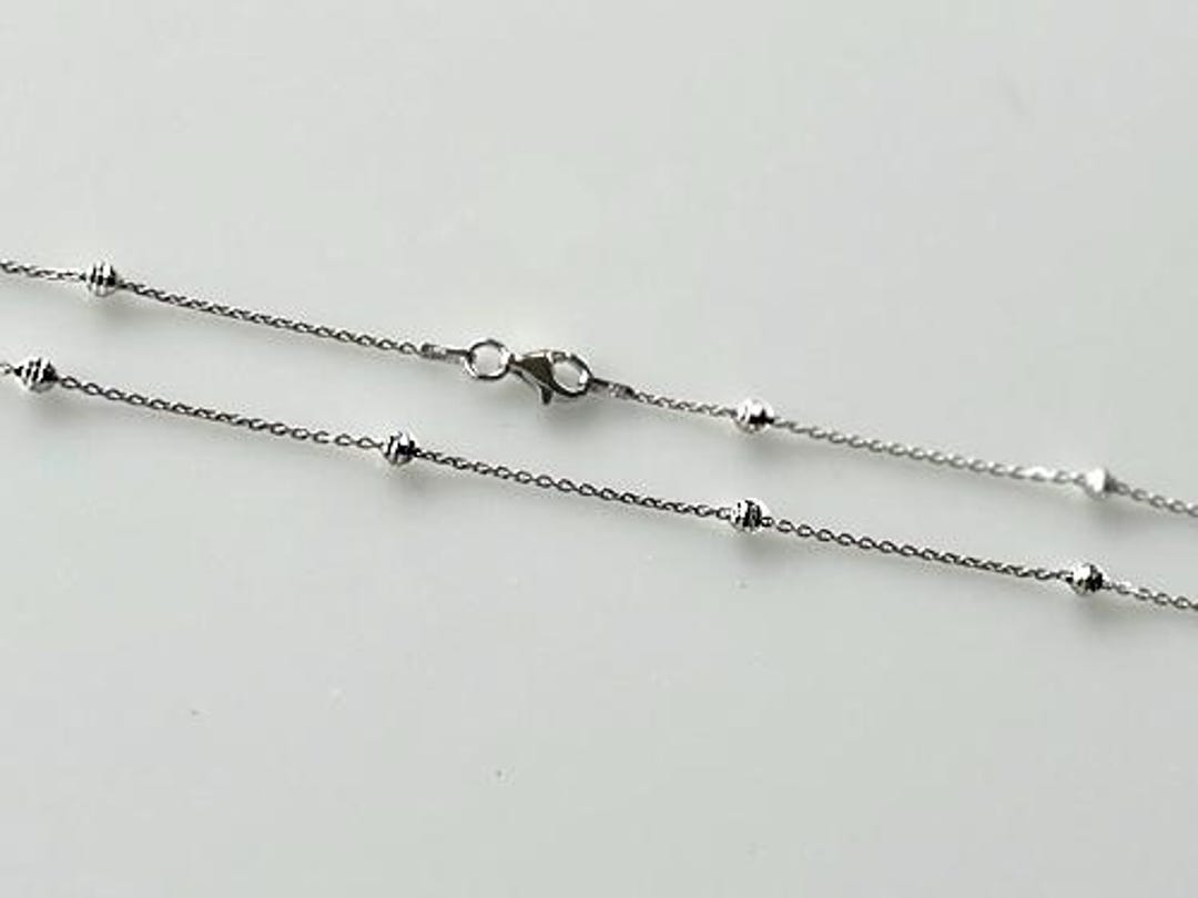 18" Sterling Silver Beaded Station Chain, 3mm Diamond Cut Beads ...