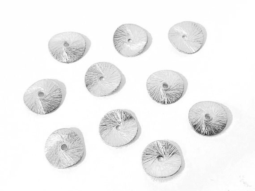 4 Pc 8mm Sterling Silver Wavy Disc, Brushed Silver Finish Wafer Beads ...
