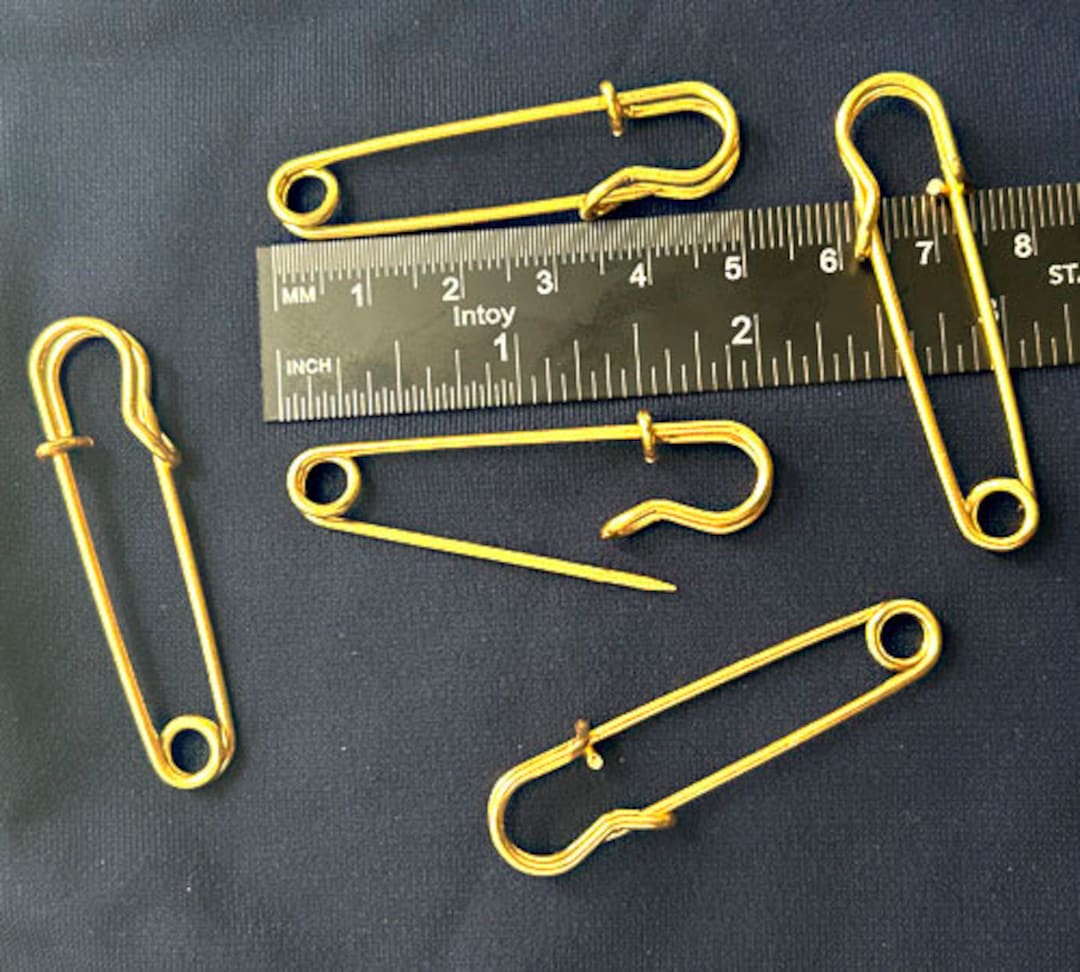 2 Gold Safety Pins Kilt Pins Gold Plated 11x50mm Set of 5, Tag Label ...