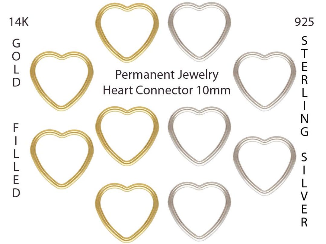 5 Pc Heart Connectors for Permanent Jewelry, 10mm Wire Heart, Choose ...