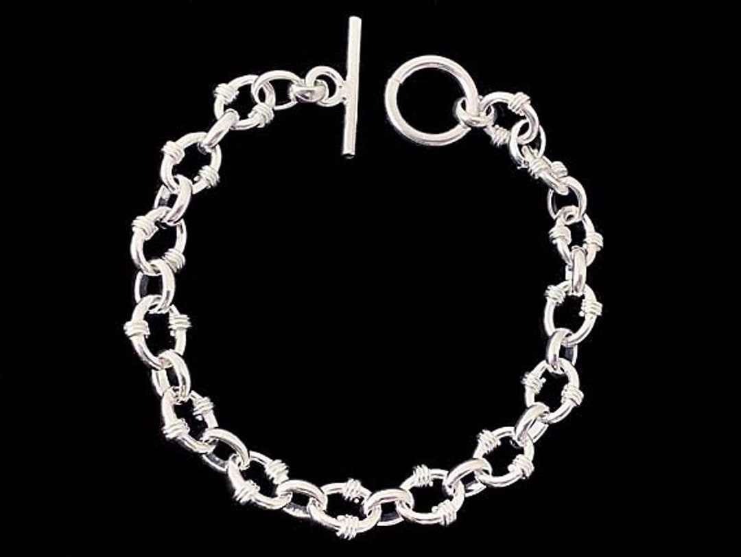 925 Sterling Silver Link Bracelet 9mm With Toggle Clasp, Sterling ...