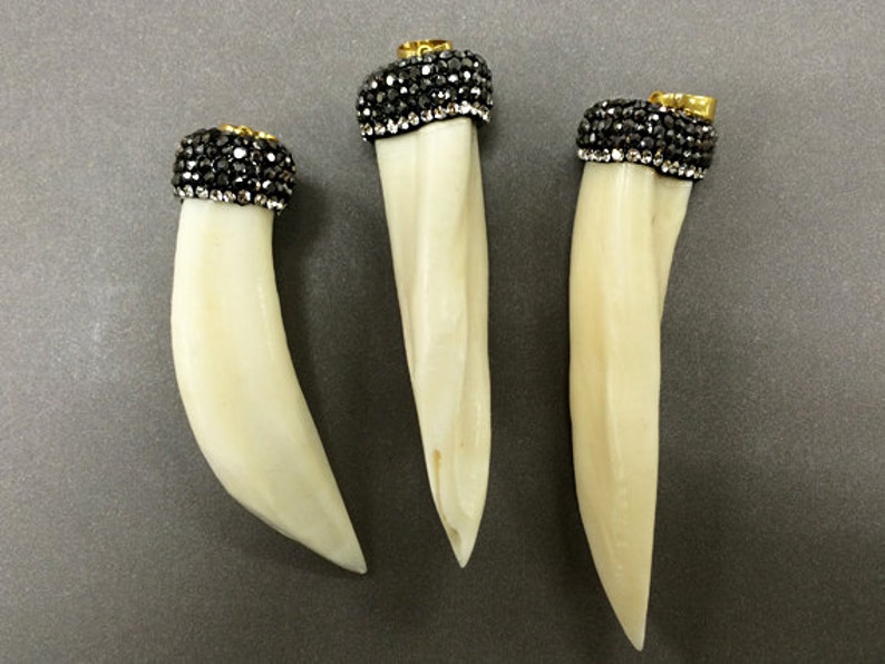 Pave Black Diamond Rhinestone Capped Shell Pendant Cream , 2.50", 65mm ...