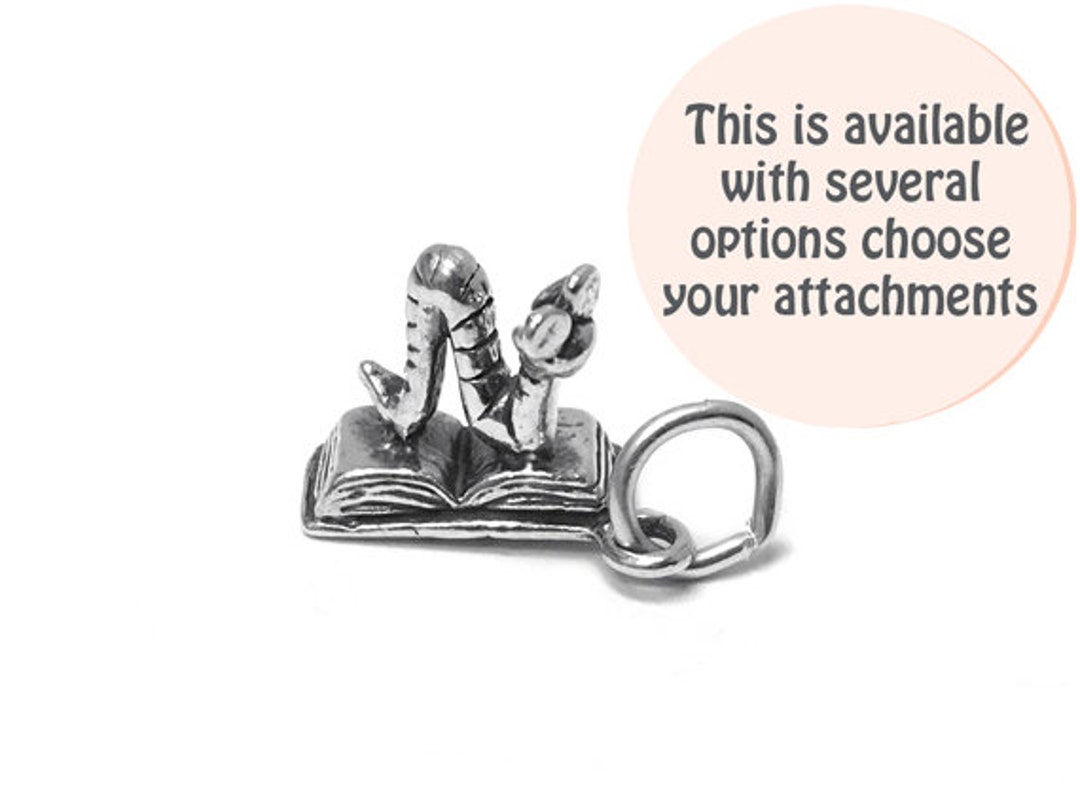 Bookworm Sterling Silver Charm 14.5mm, Silver Book Charms, Sterling ...