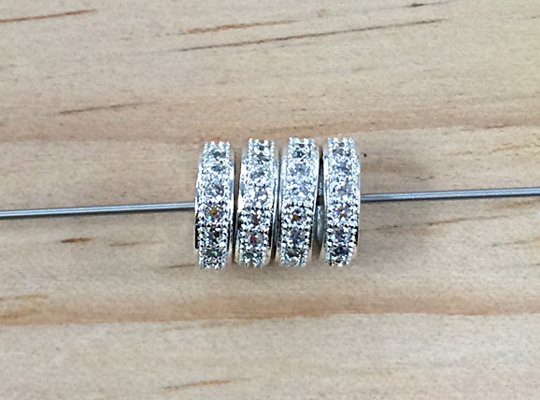 8mm Micro Pave Crystal Cubic Zirconia Rondelle Wheel Spacers, Rhodium ...