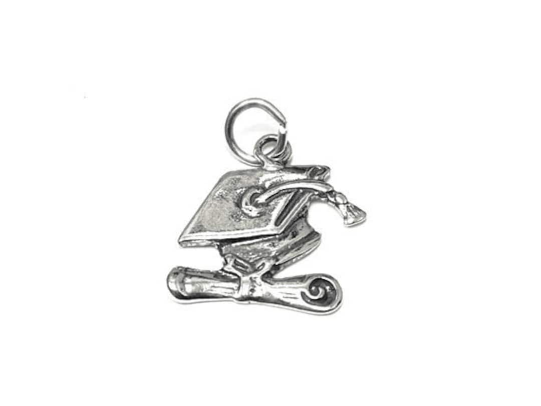 Graduation Cap Charm Sterling Silver 19mm, Silver Graduation Charms ...