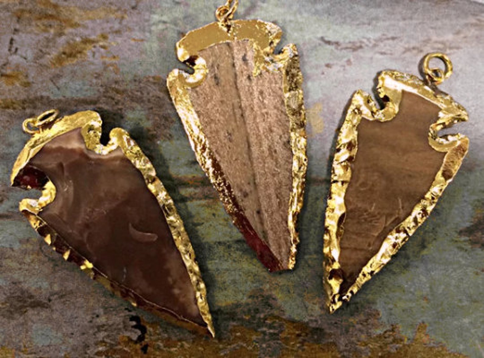 Jasper Arrowhead Gold Edged Hand Made Pendant 2-2.5 Inch | Etsy