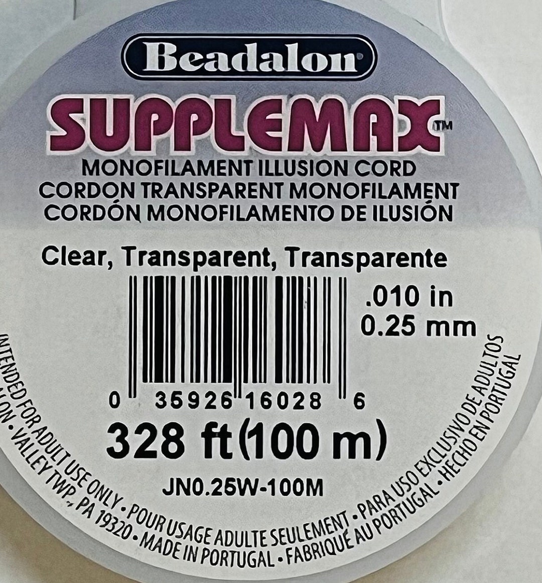 Beadalon SUPPLEMAX Clear Illusion Beading Cord, Select: Diameter, 0.25mm/.010 in or 0.30mm/.012 ...