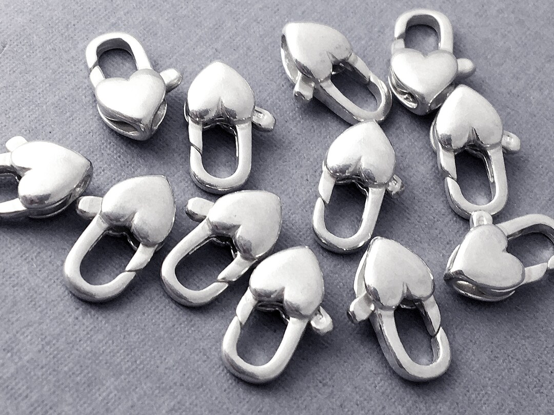 13.5mm Sterling Silver Heart Shapes Lobster Claw Clasps, 2 Pc Heart ...