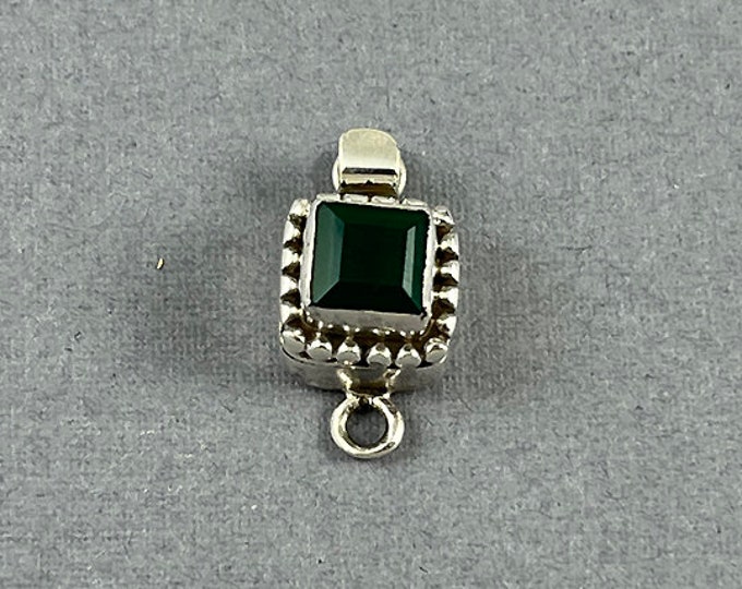 Sterling Silver Square Strand Box Clasp With Emerald Green Zircon 9.75 ...