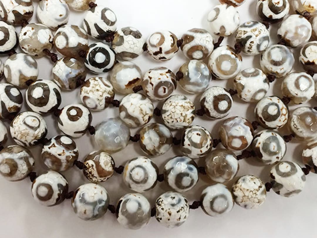 8mm Tibet Agate White Cream Grey Cream Brown Gemstone Beads Strand ...