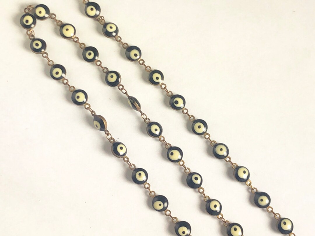 Evil Eye Coin Chain 6.4mm Black, Puffed Evil Eye Chain Antique Brass in ...