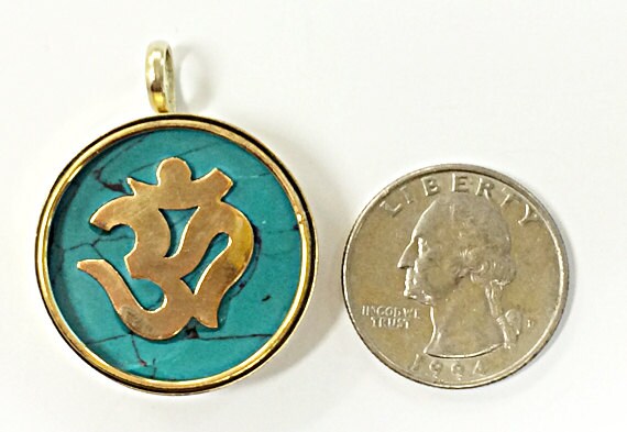 Tibetan Om Ohm Pendant Turquoise Om Ohm Pendant Brass and | Etsy