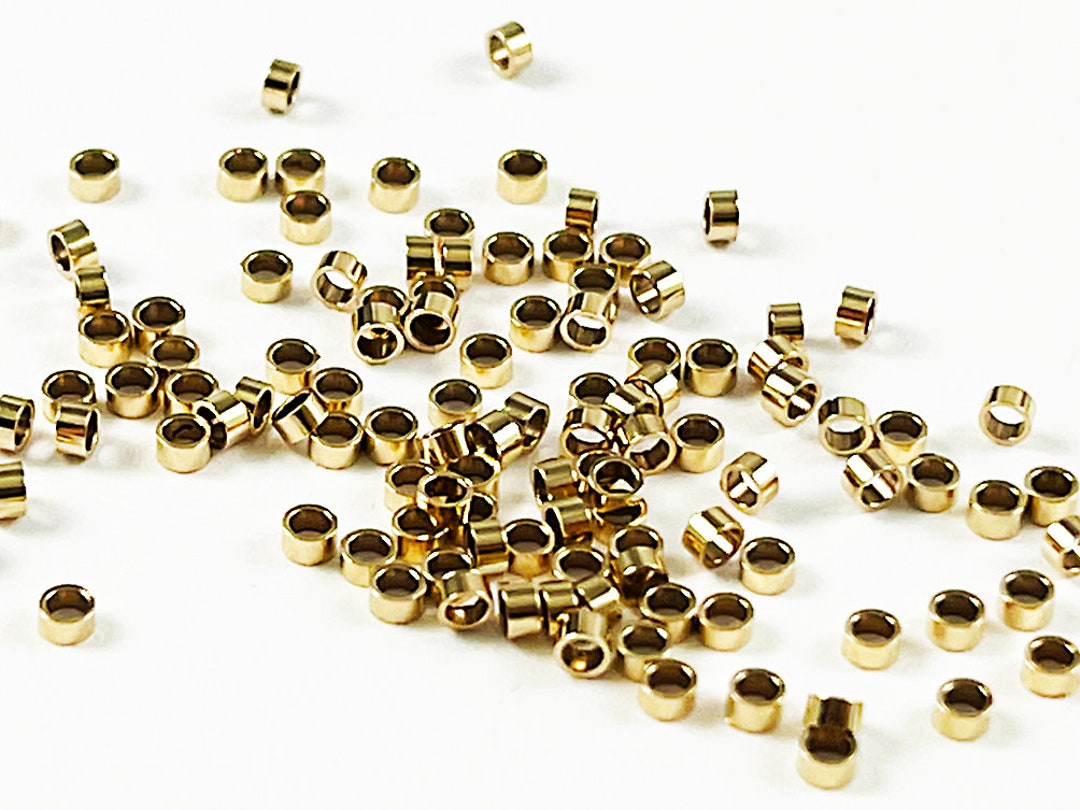 50 Pcs 2x1mm 14K Gold Filled Crimp Beads, Smooth Seamless Tubes, 1mm ...