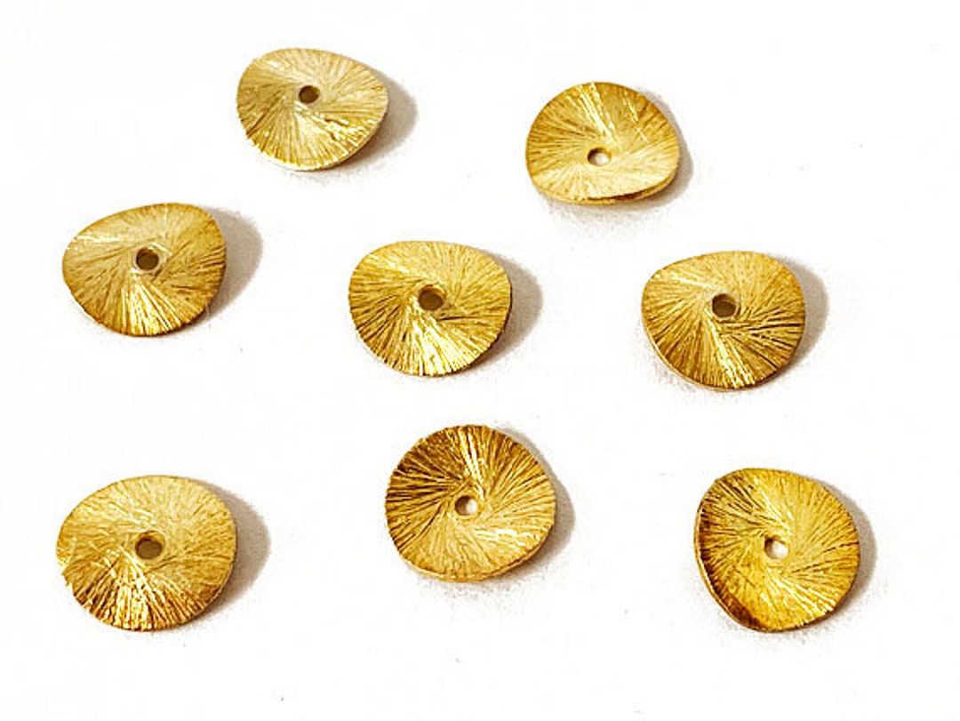 10mm Gold Wavy Disc Stardust Finish, Brushed Gold Finish Wafer Beads ...