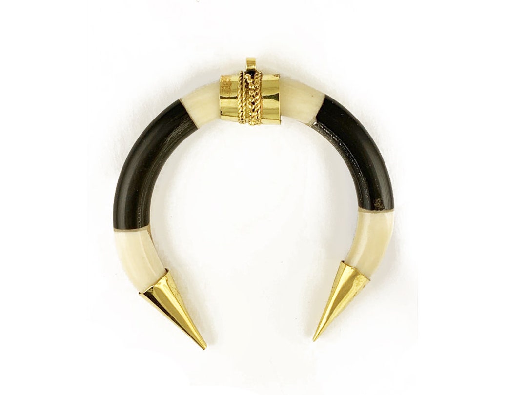 Bone Crescent Moon Pendant 3 Double Tusk Gold Capped - Etsy