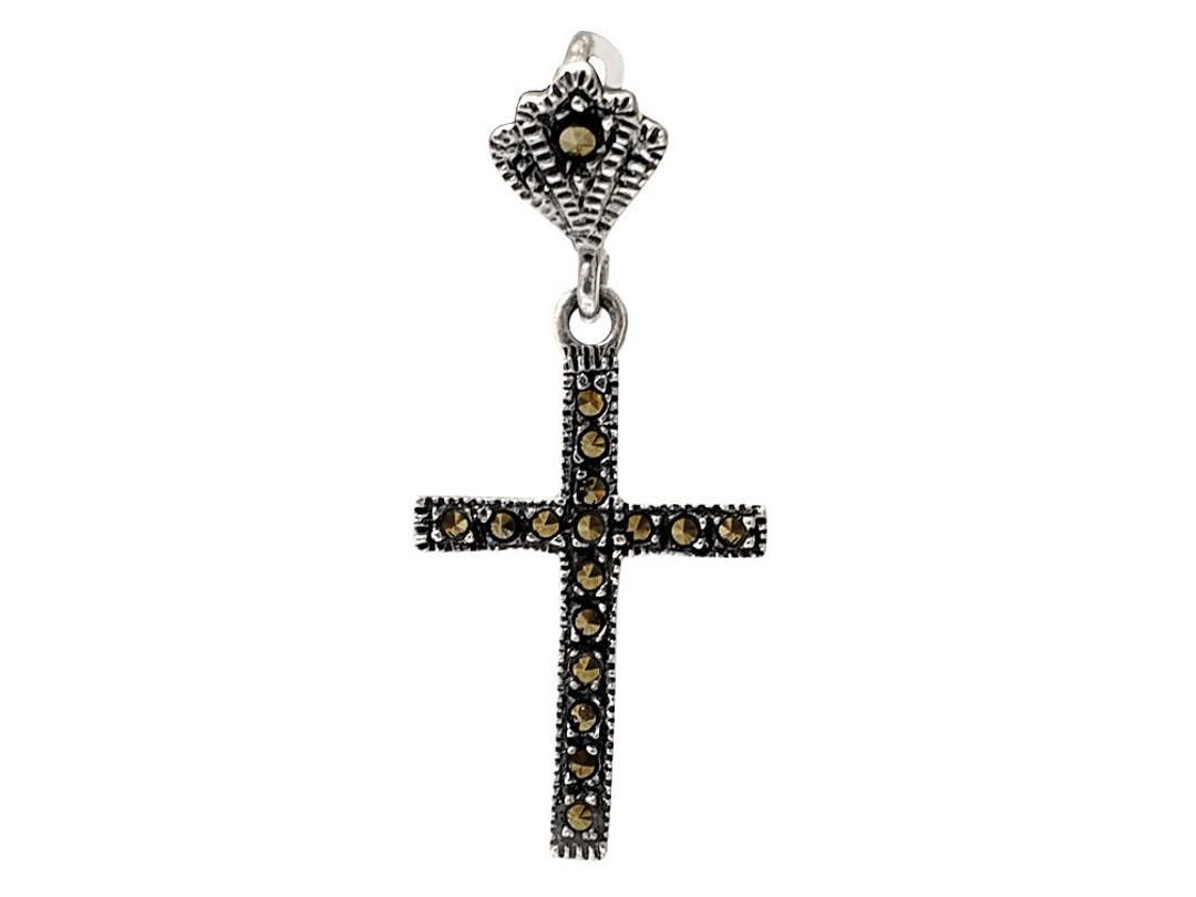 Vintage 925 Sterling Silver Marcasite Cross Pendant Charm, 35x15mm ...
