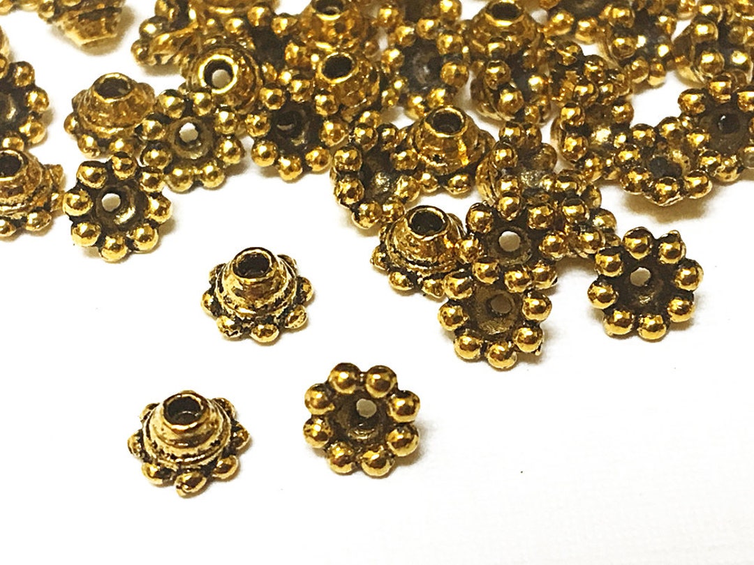 100 Pc Gold Bead Caps, Pewter Bead Cap, 6mm Antique Gold Bead Caps ...